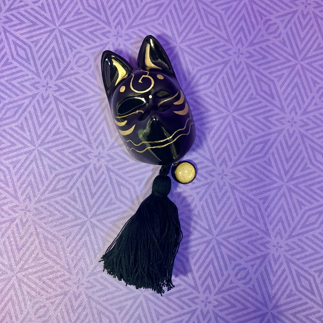 Kitsune Mask Magnet black, Japanese Inspired Artwork Tassel, Fox Mask ...