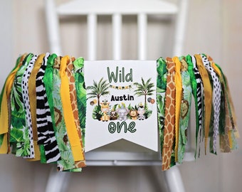 Wild One Jungle Animals Banner, Jungle First Birthday Party Banner ...