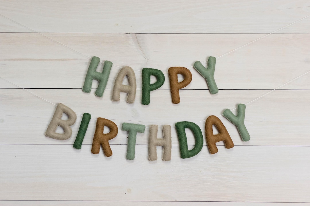 Green Happy Birthday Felt Garland, Green Happy Birthday Banner, Kids ...