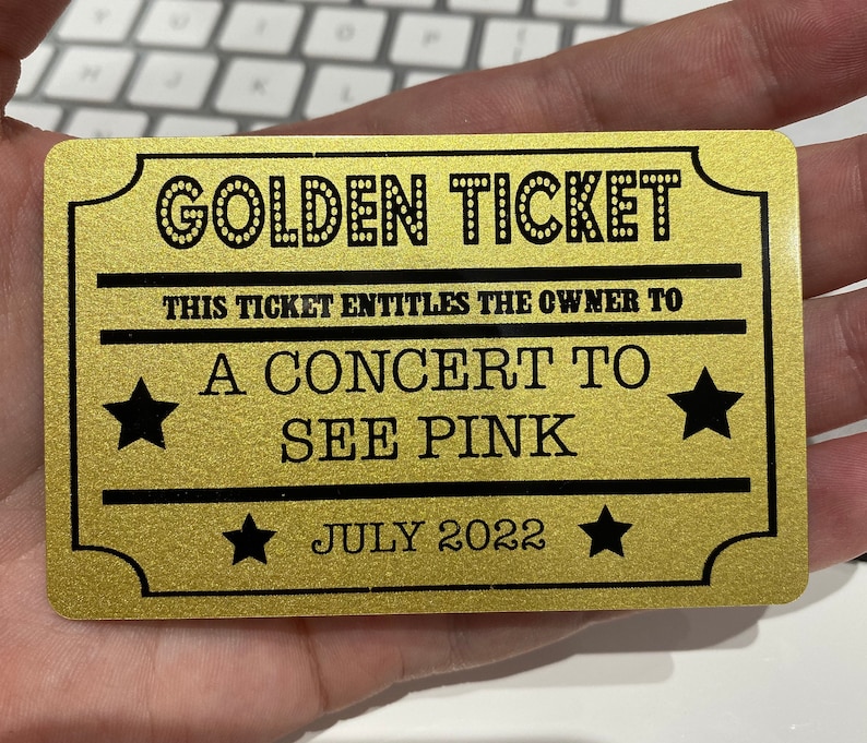 Personalised pvc golden ticket gift Voucher wallet card | Etsy