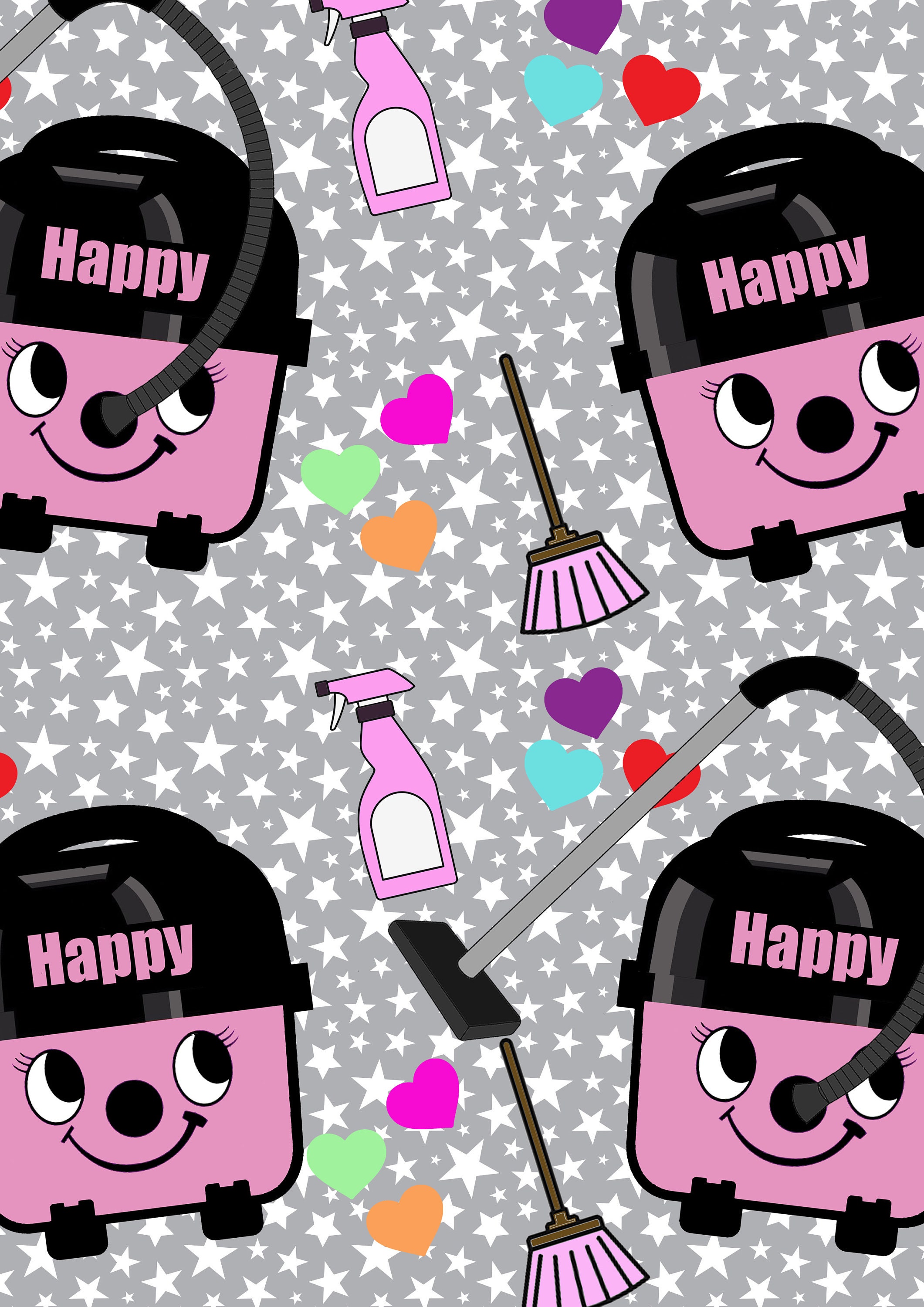 Pink happy hoover seamless fabric paper craft design file | Etsy