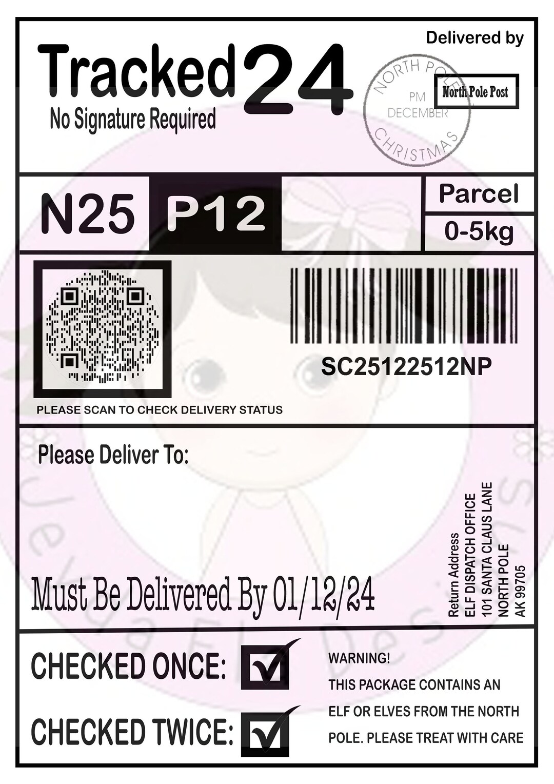 Elf Arrival Digital Download Label With Scannable QR Code and Tracking ...