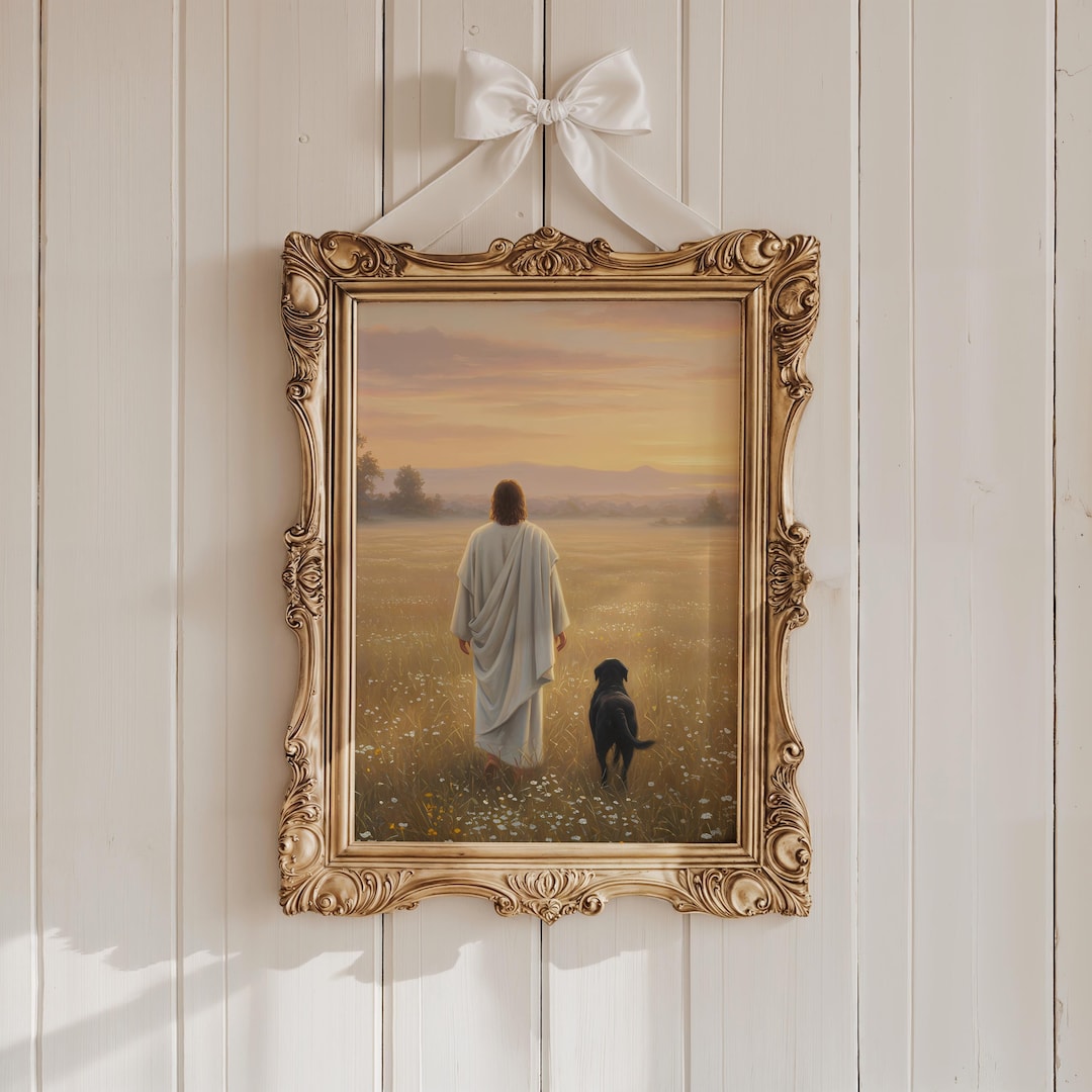 Jesus With Black Labrador, Dog in Heaven, Christian Art, Christian Dog ...