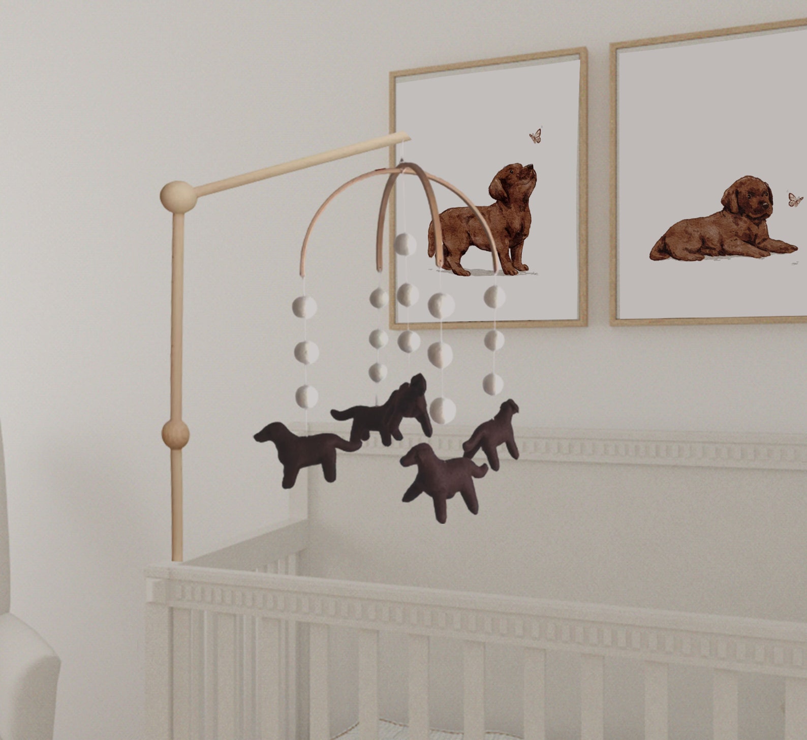 Custom Chocolate Labrador Baby Mobile: Handmade Felt Puppy Crib Mobile ...