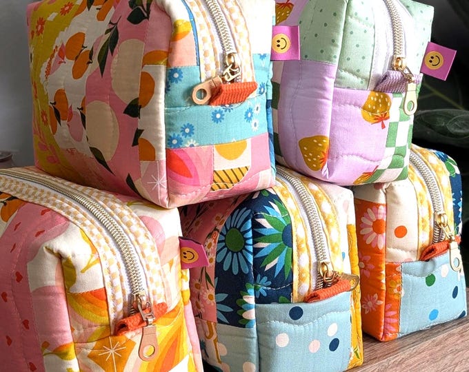 Bright & Fun Quilted Boxy Bags / Pouches | Quilted Make-up Bag ...