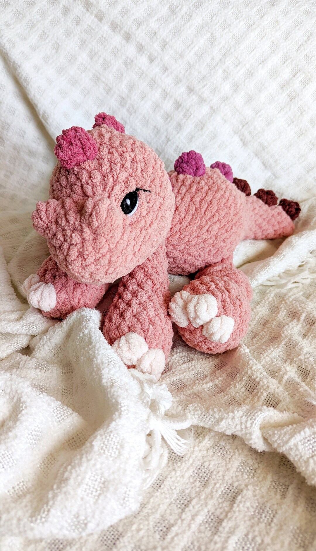 Dusty Rose Dinosaur Knotted Stuffie | Crochet Dinosaur Plush | Easter ...