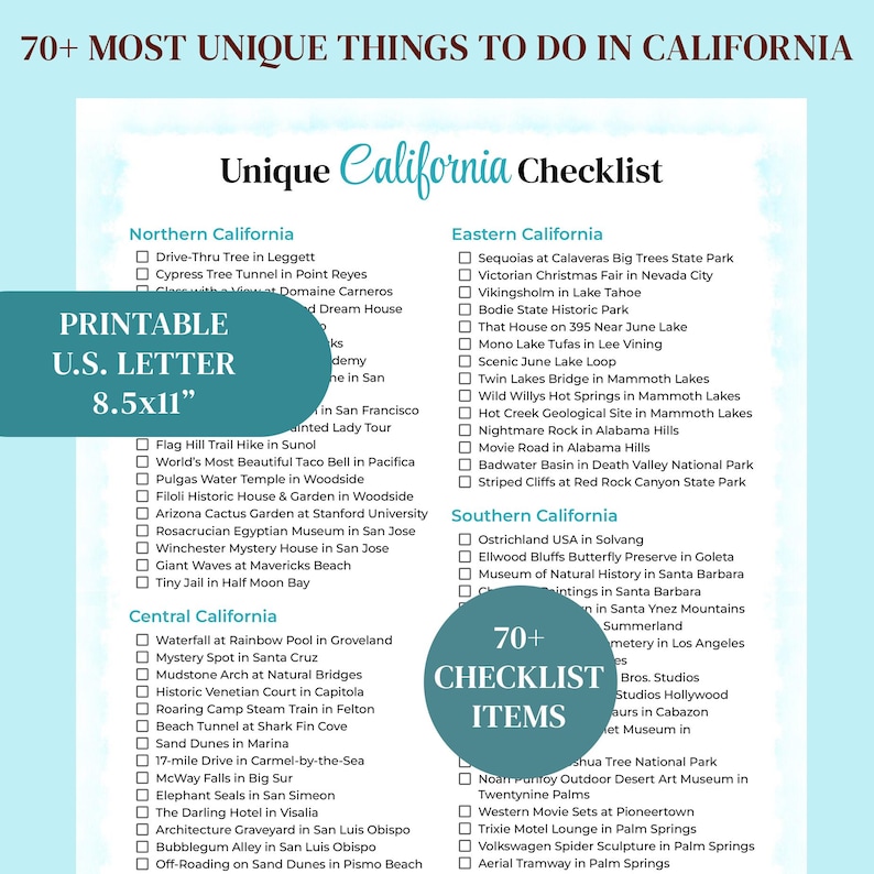 California Bucket List | 70+ Unique Things to Do (digital Download) - Etsy