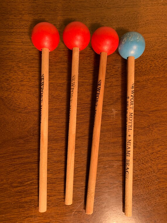 Set of 4 wooden swizzle stir sticks Miami Beach | Etsy