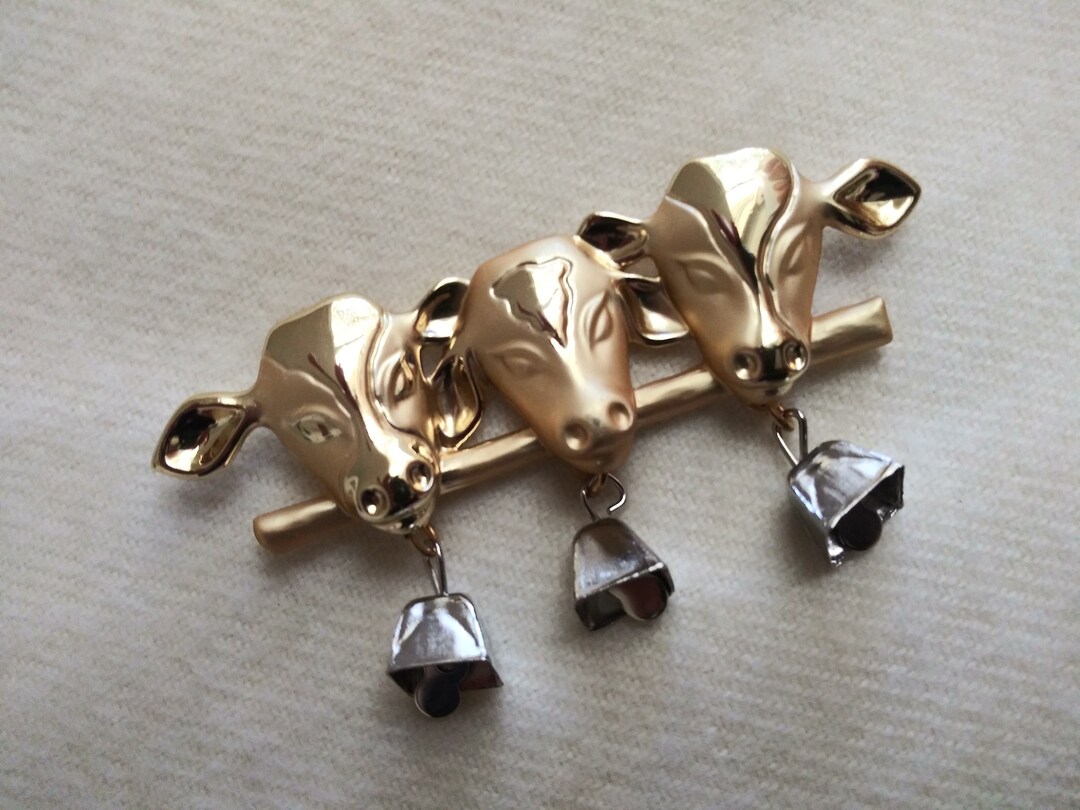 Moo Cows With Bells Vintage AJC Pin Dairy Brooch Holstein Milk Farm ...
