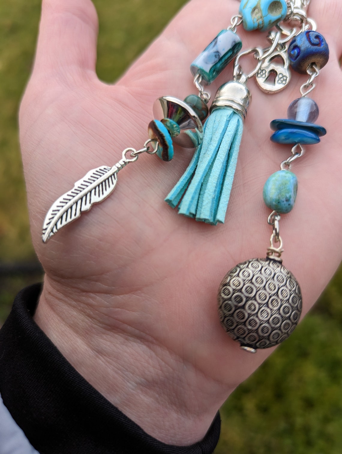 Brilliant Blue Feather Bag Charm Turquoise Skull Accessory Feather ...