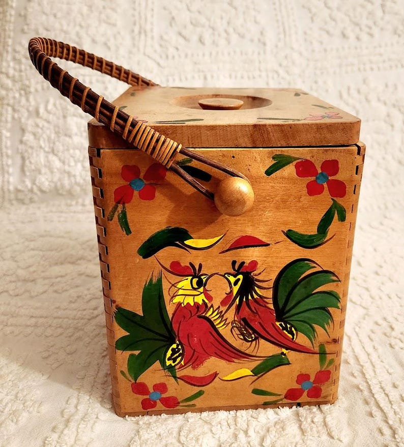 Vintage Wood Square Rooster Cookie Jar / Box - Etsy