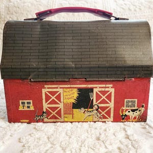 Vintage Red Barn Lunchbox - Etsy