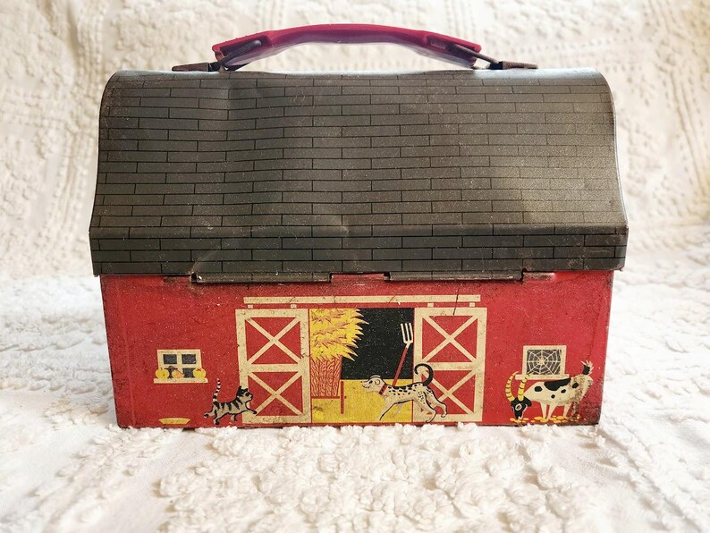 Vintage Red Barn Lunchbox - Etsy