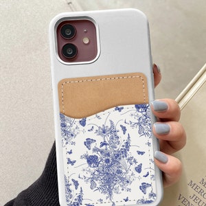 Blue and White Toile Phone Wallet, Phone Card Holder, Cell Phone Wallet ...