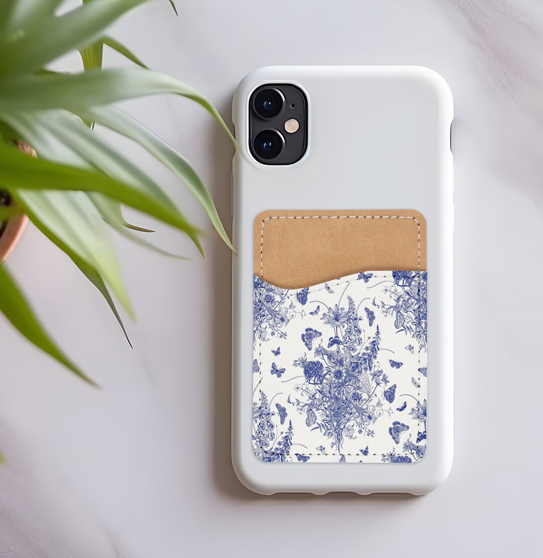 Blue and White Toile Phone Wallet, Phone Card Holder, Cell Phone Wallet ...