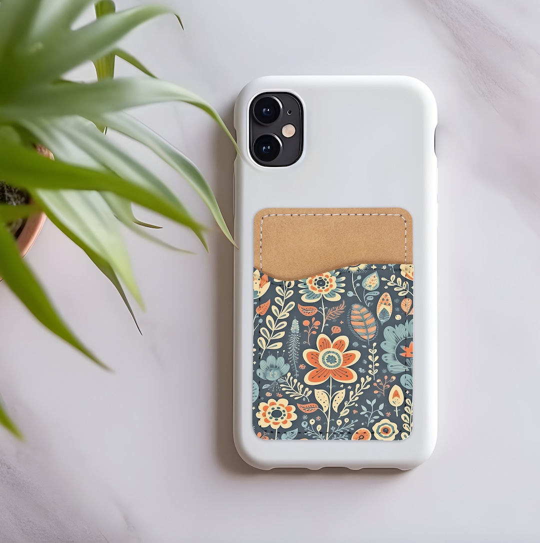 Cute Retro Floral Cell Phone Wallet Card Holder for Phone Wallet Stick ...