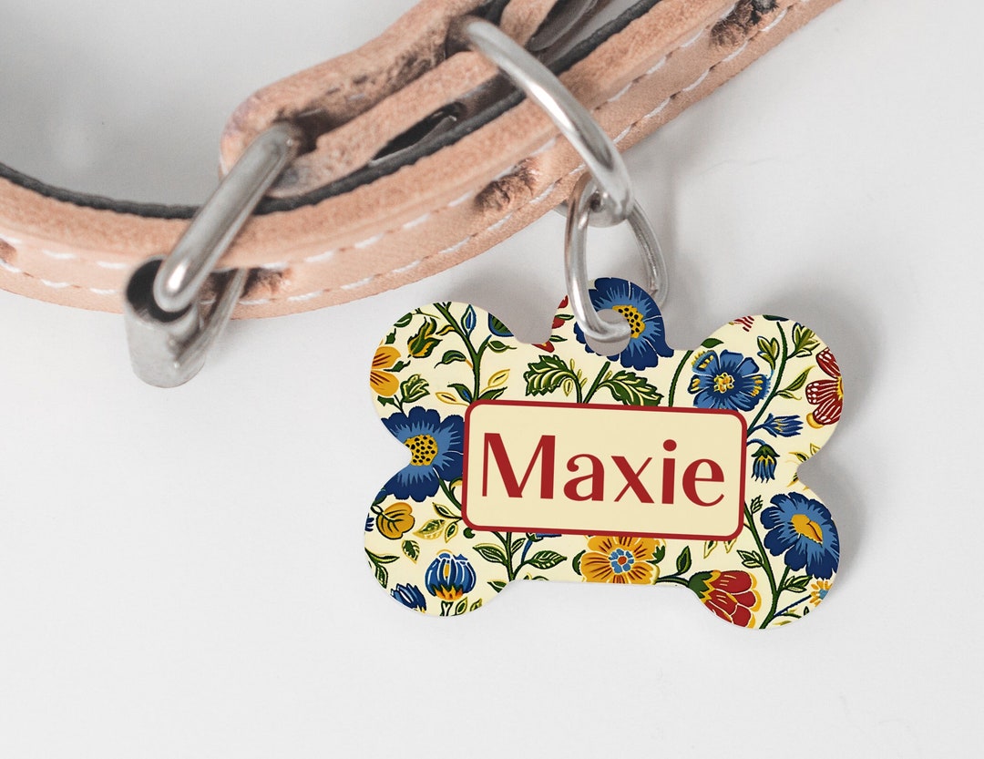 Dog Tag Flowers Dog ID Tag Dog Tag Floral Pet Tag Girl Dog Tag Cute Dog ...