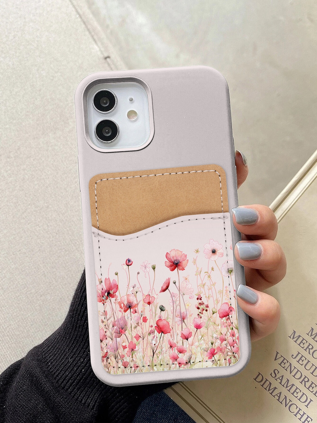 Pink Flowers Floral Cell Phone Wallet, Adhesive Phone Wallet, Card ...