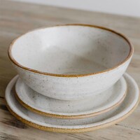 Ceramic Dinnerware Set for 1, 2, 4, 6, 8 Minimal Stoneware Light Brown ...