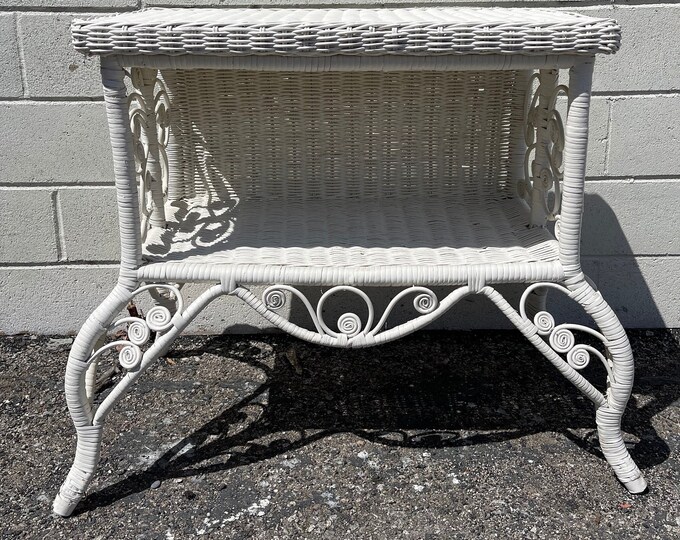 Antique Wicker Table Heywood Wakefield Style Victorian Peacock ...