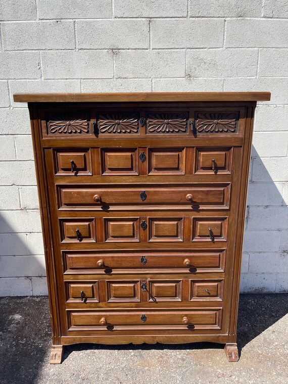 Antique Tall Dresser Solid Wood Locking Chest of Drawers Furniture Locking File Cabinet Bedroom Storage Rustic Vintage Custom PAINT AVAIL Etsy