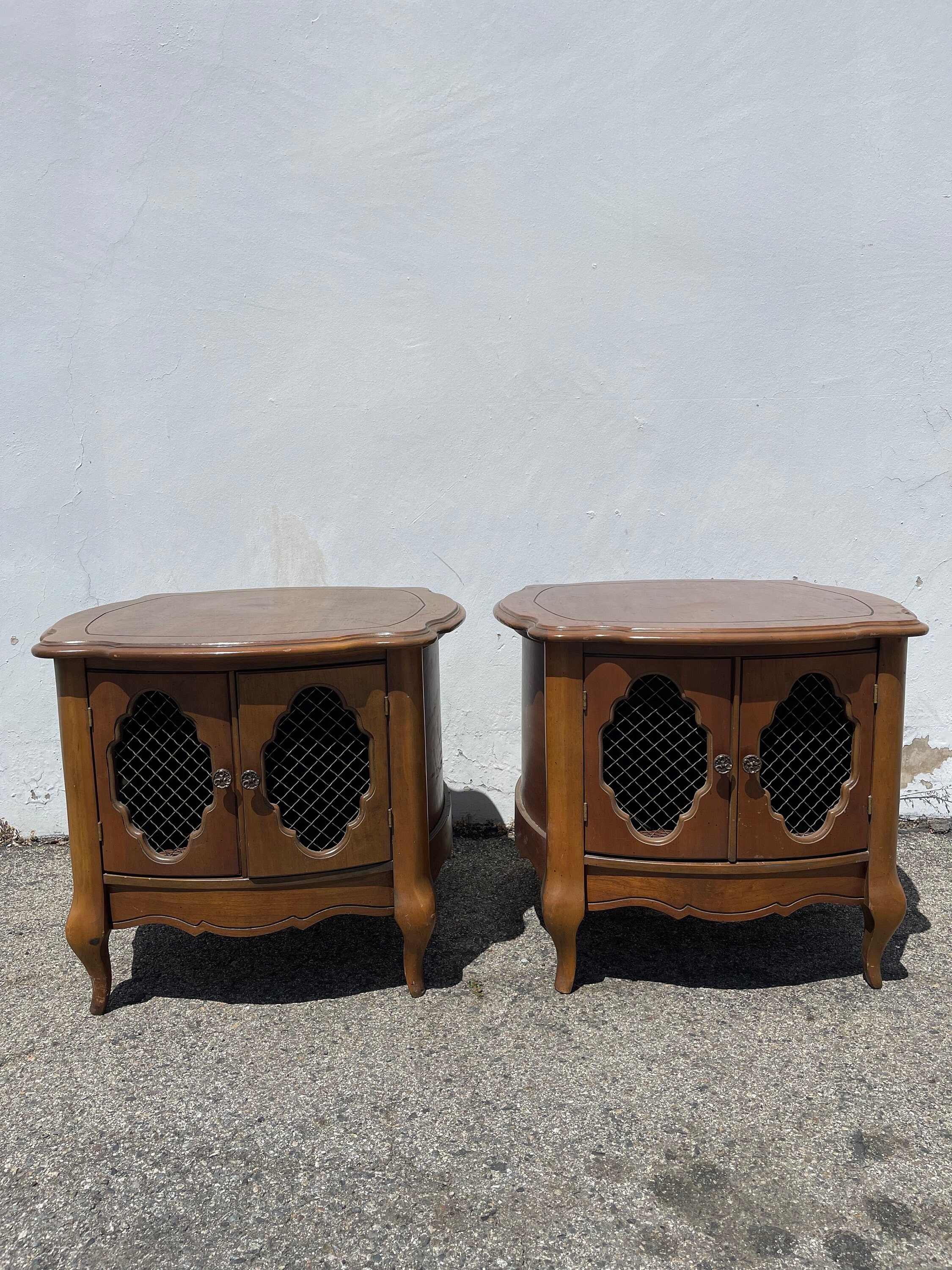 Pair of Antique Side Tables French Provincial Round Wood Bedside Vintage Bedroom Storage Hollywood Regency Rococo Baroque CUSTOM PAINT AVAIL Etsy Israel