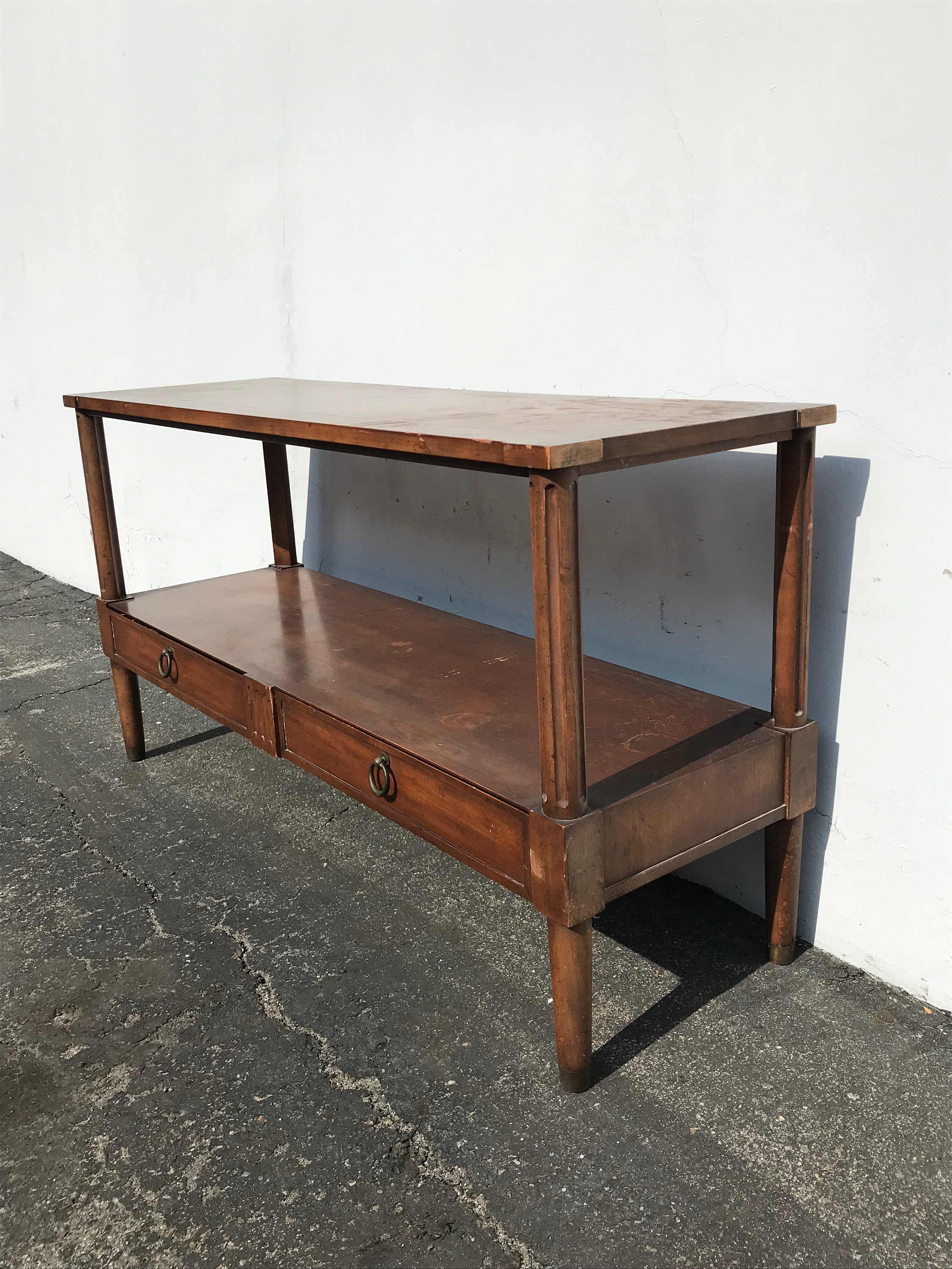 Traditional Console Sofa Wood Table Tv Stand Baker Furniture Media ...