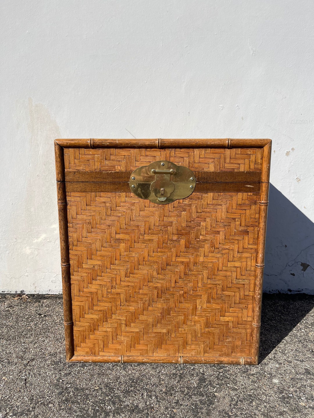 Vintage Herringbone Woven Trunk Storage Chest Boho Chic Bohemian Rattan ...