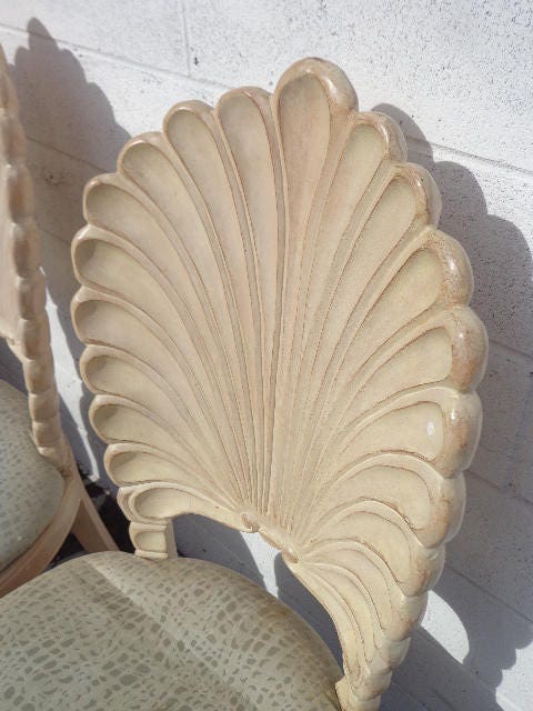 Dining Chairs Grotto Italian Carved Wood Seashell Shell Back Dining Set ...