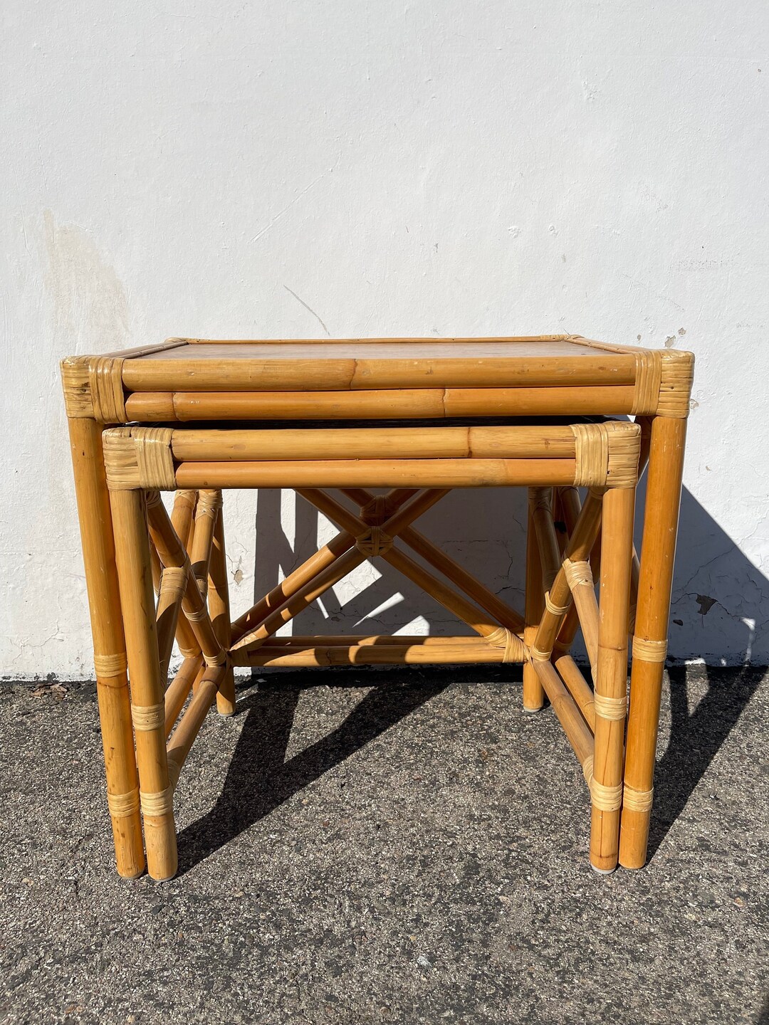 Set of Nesting Tables Bohemian Boho Chic Faux Bamboo Rattan Chinoiserie ...