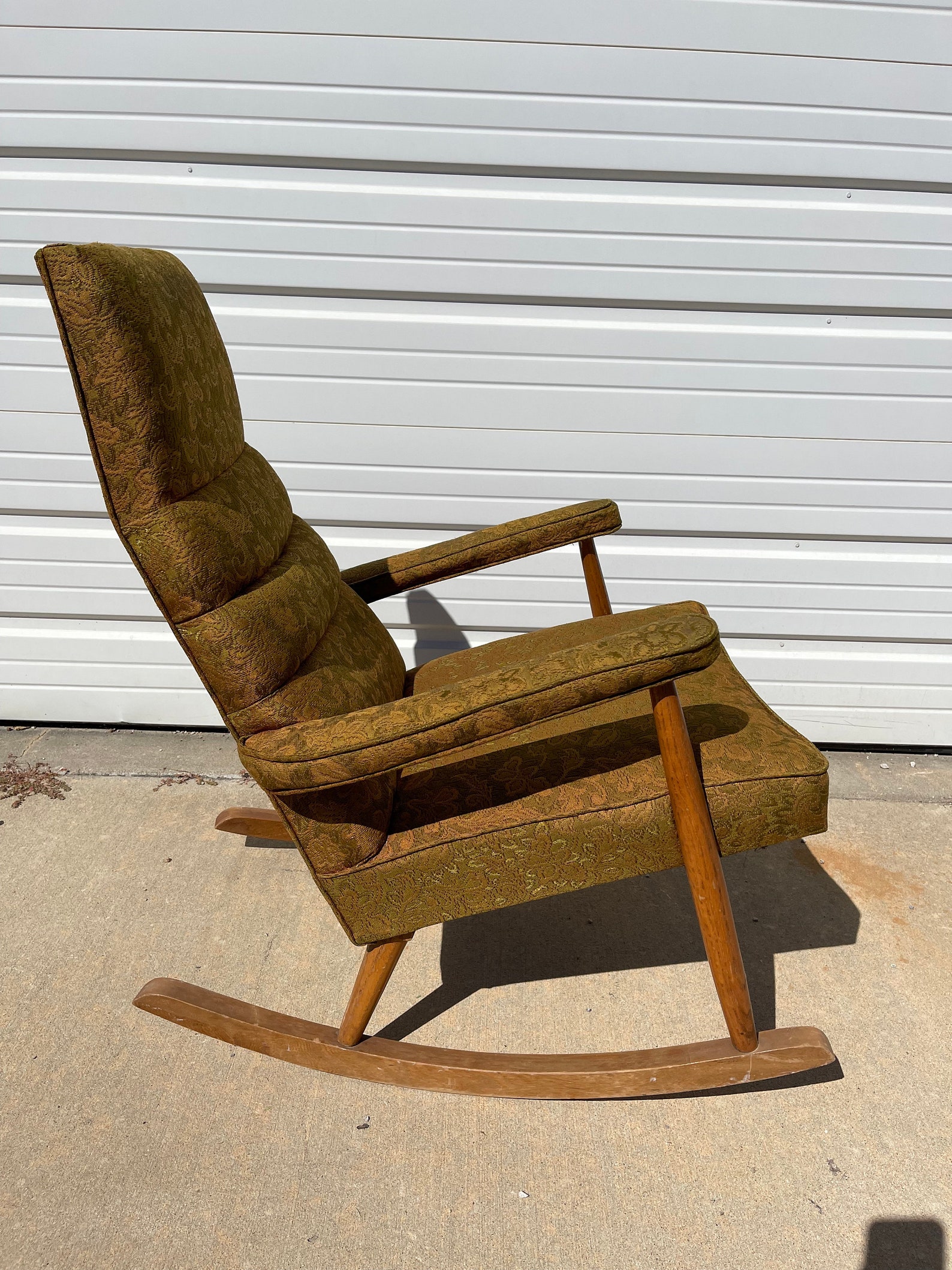 Mid Century Modern Rocking Chair Wood Fabric Retro Rocker - Etsy