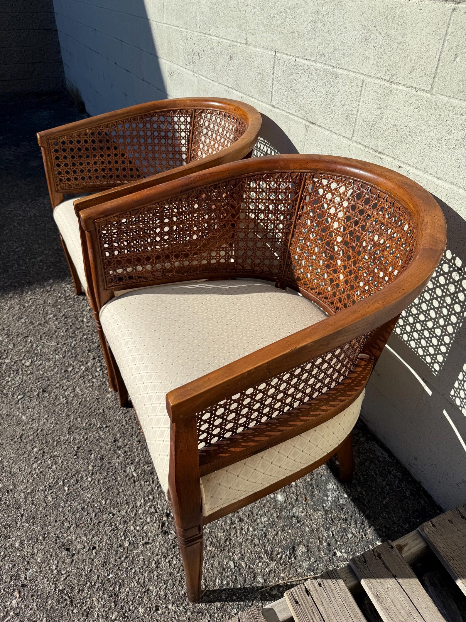 Pair of Vintage Cane Barrel Chairs — Accent Armchairs - Etsy