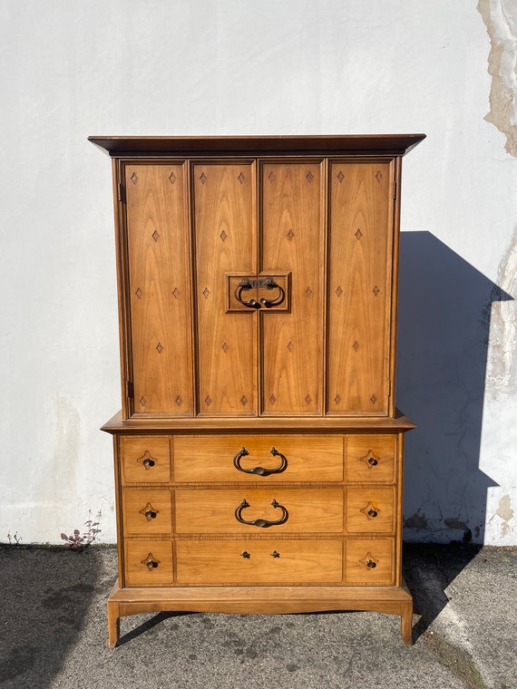 Mid Century Modern Armoire Dresser Thomasville Horizon Series Wood Brass Tall Gentlemen s Chest of Drawers Furniture Cabinet Bedroom Storage Etsy