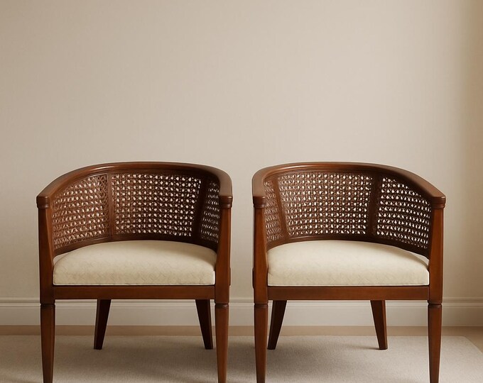 Pair of Vintage Cane Barrel Chairs — Accent Armchairs - Etsy