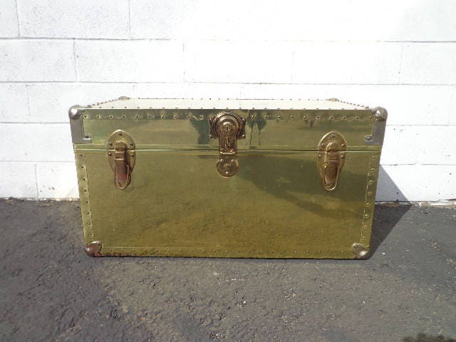 Gold Colored Trunk Storage Locker Chest Brass-like Regency Vintage ...