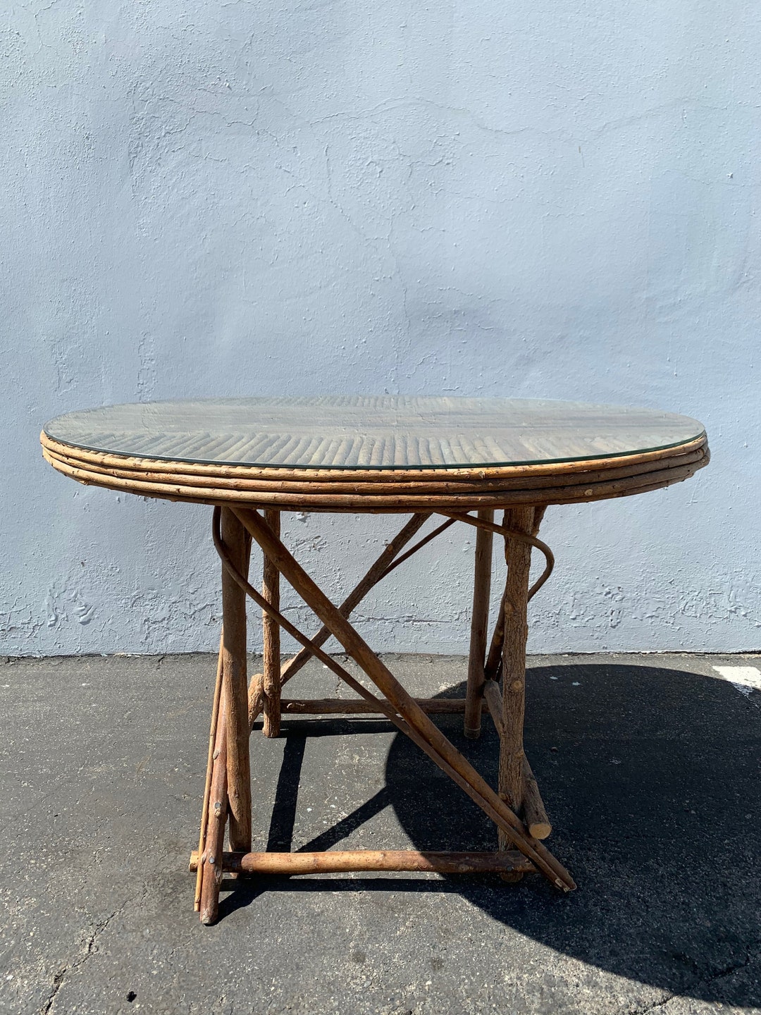 Rustic Primitive Wood Rattan Dining Table Kitchen Seating Reclaimed ...