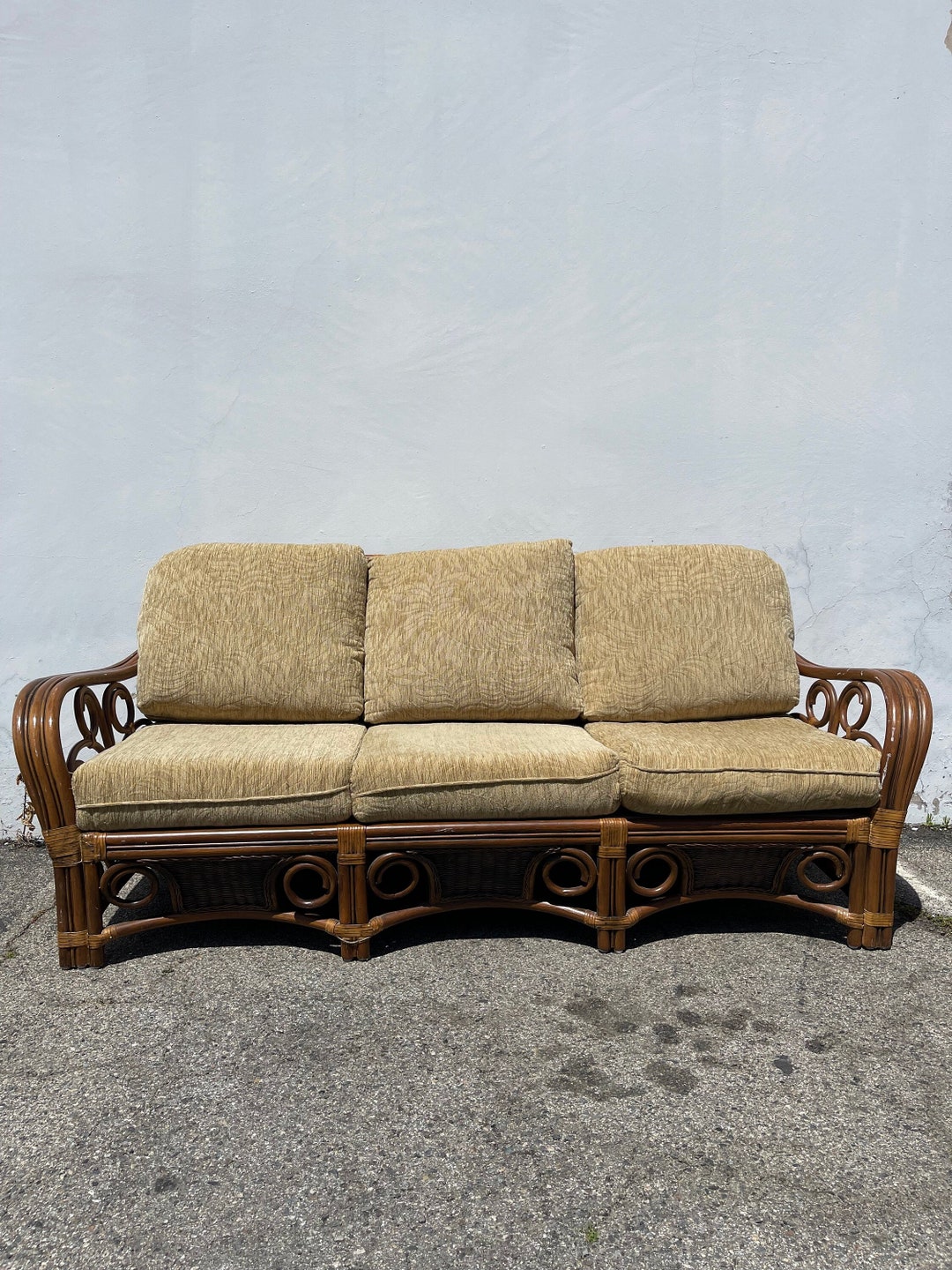 Rattan Sofa Couch Loveseat Seating Bohemian Boho Chic Peacock Coastal ...