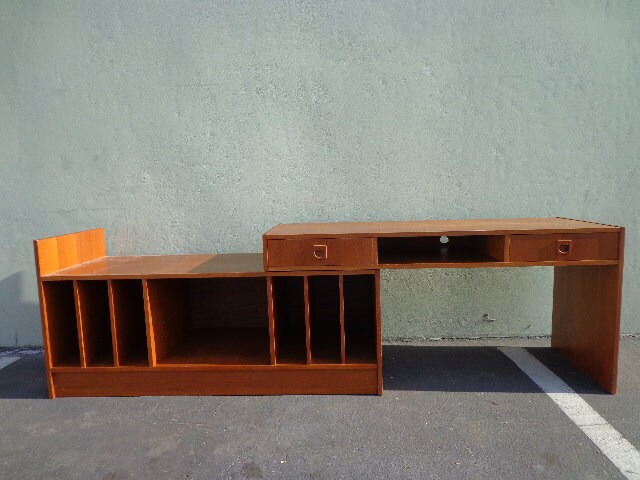 2PC Modular Unit Mid Century Modern Danish Teak Finish TV Media Console ...