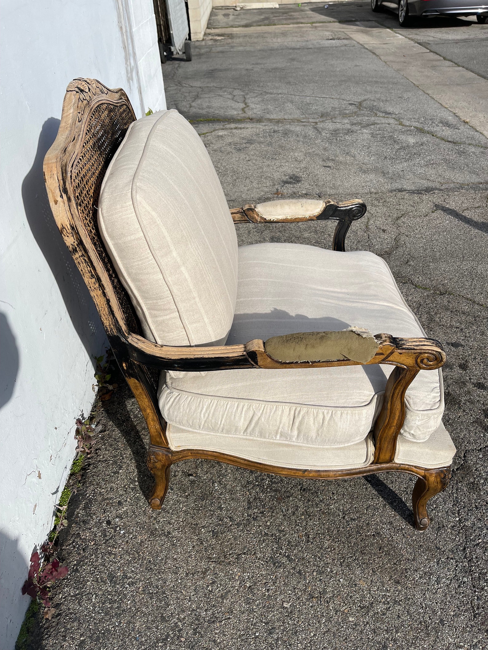 Antique French Bergere Chair Armchair Double Cane Vintage Wood Lounge ...