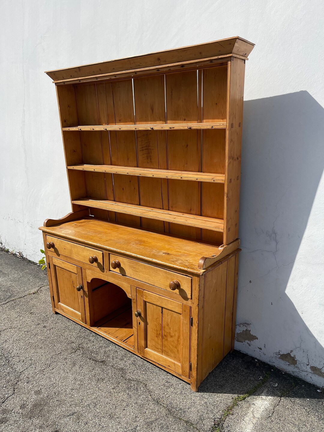 2PC Antique Welsh Pembrokeshire Pine Wood Hutch Dresser Kitchen Storage ...