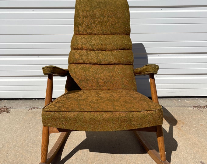 Mid Century Modern Rocking Chair Wood Fabric Retro Rocker Armchair ...