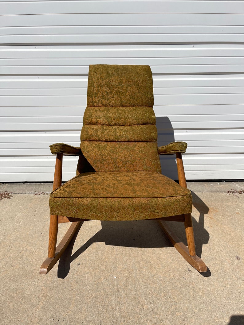 Mid Century Modern Rocking Chair Wood Fabric Retro Rocker - Etsy
