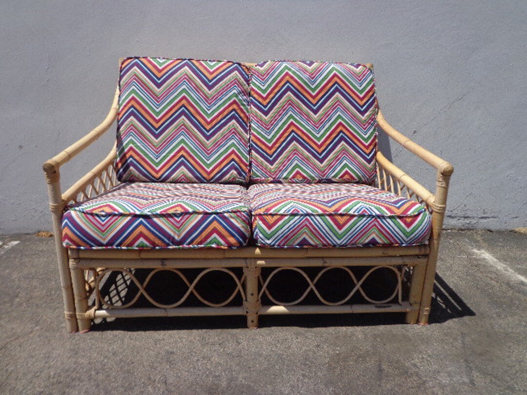 Rattan Sofa Couch Loveseat Seating Bohemian Boho Chic Peacock Coastal ...