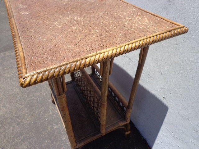 Table Rattan Cane Boho Chic Vintage Storage Stand Magazine Rack Entry ...