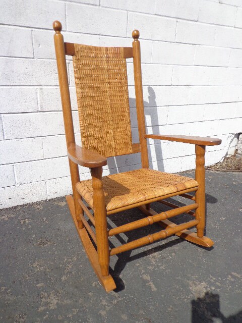 Antique Rocking Chair Rocker Armchair Woven Rush Mission Rustic ...