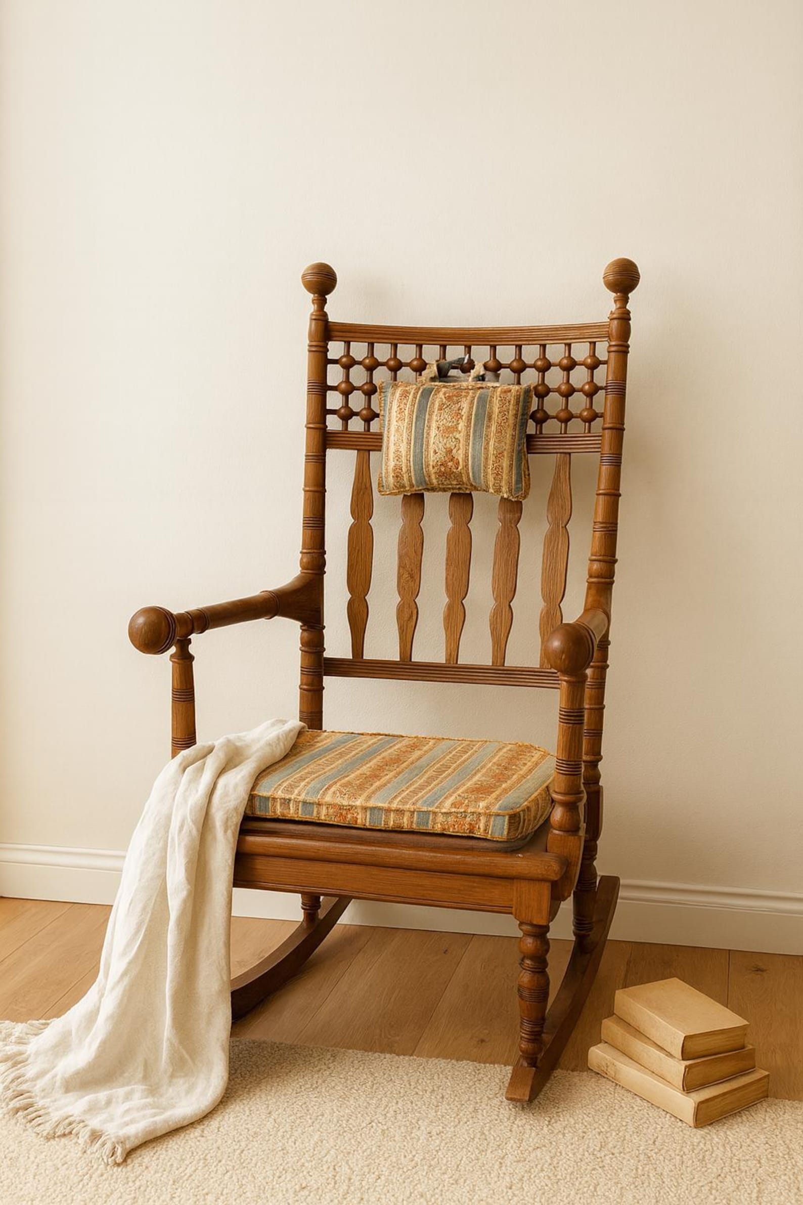 Antique Turned Spindle Rocking Chair With Upholstered Cushions - Etsy