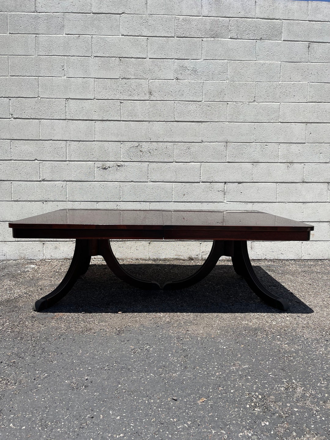 Traditional Wood Coffee Table Double Pedestal Mid Century Vintage ...