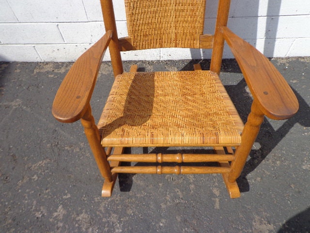 Antique Rocking Chair Rocker Armchair Woven Rush Mission Rustic ...
