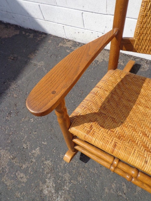 Antique Rocking Chair Rocker Armchair Woven Rush Mission Rustic ...