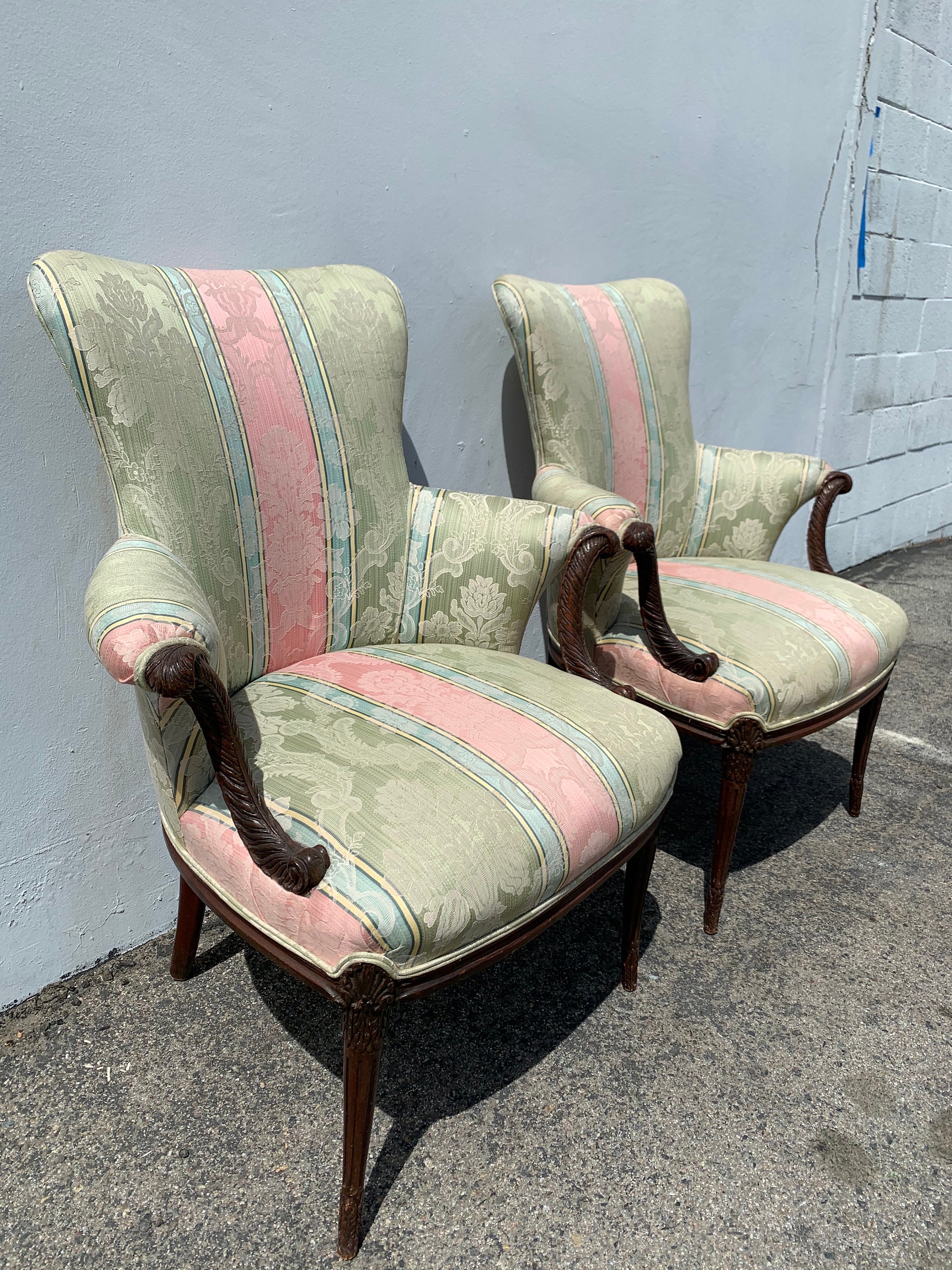 Pair of Chairs Traditional Wingback Armchairs Chair Seating Vintage ...